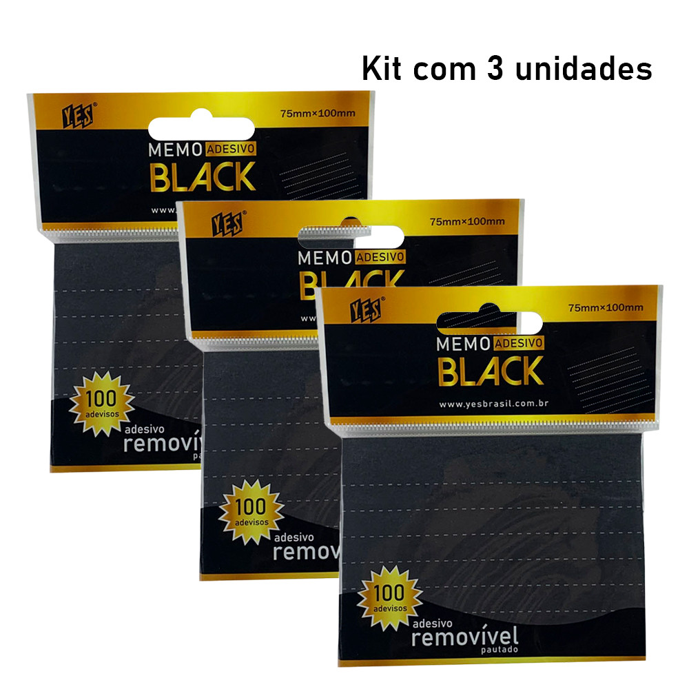 Bloco de Anotações Pautado Adesivo na cor preta – Memo Removível (kit ...