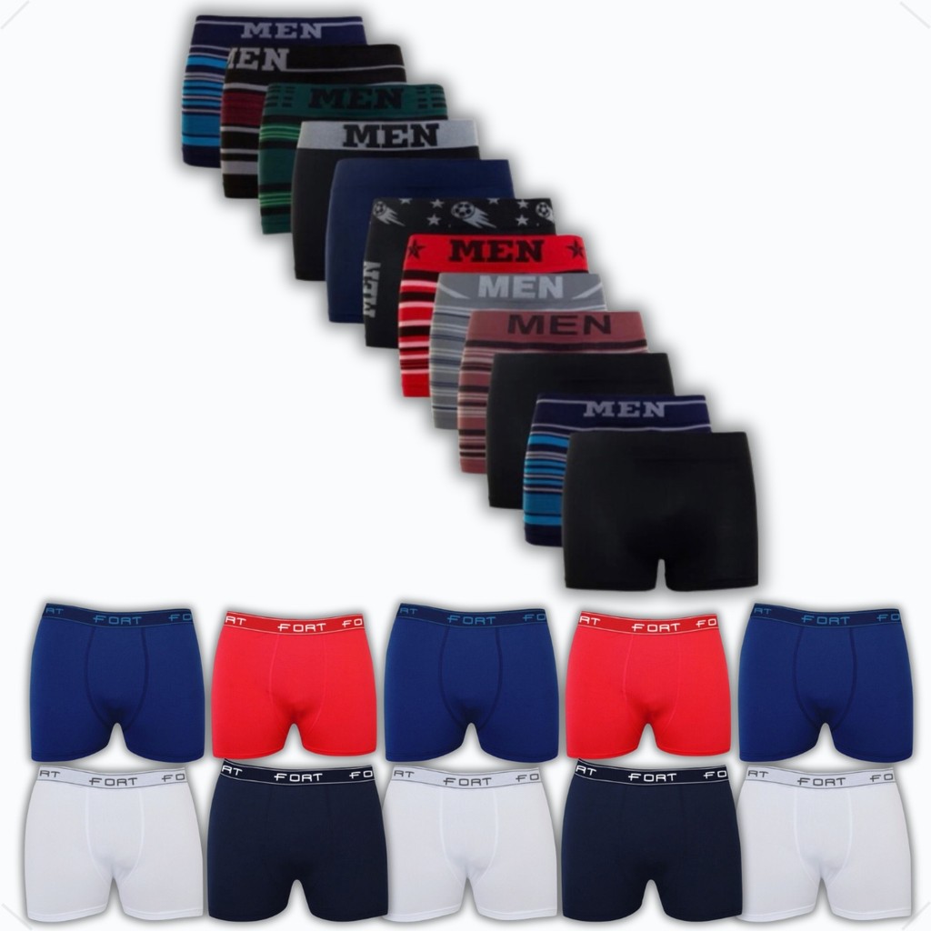 Kit 10 Cueca Box Masculina Microfibra Premium Cueca Boxers Normal e Plus Size | Shopee Brasil