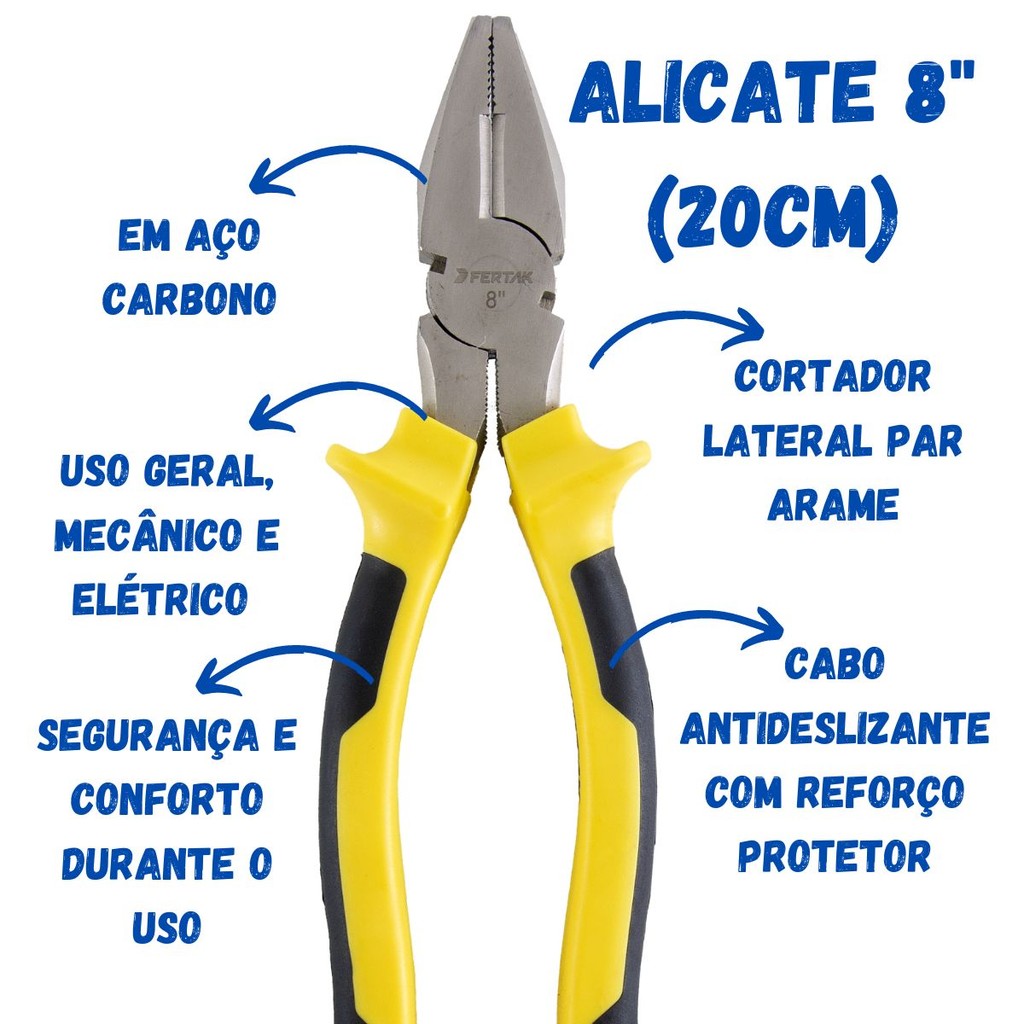 Alicate Universal 8 Polegada Isolado com Empunhadura Emborrachada Multifuncional | Shopee Brasil