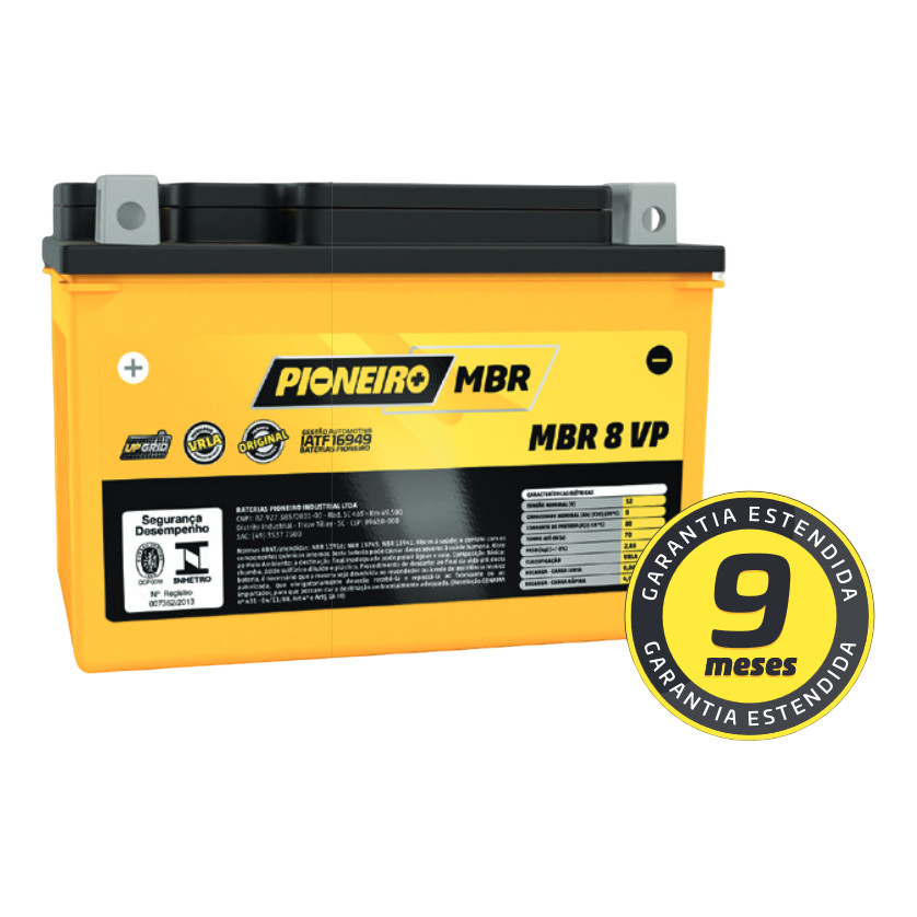 Bateria Moto MBR 8 VP 8Ah Pioneiro | Shopee Brasil