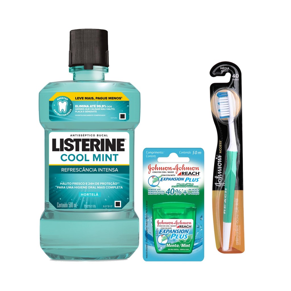 Kit Enxaguante Bucal Listerine Cool Mint Leve 500ml e Pague 350ml ...
