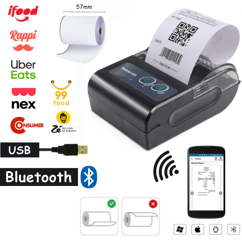 Mini Impressora Portatil Bluetooth Termica 58mm Android Ios | Shopee Brasil