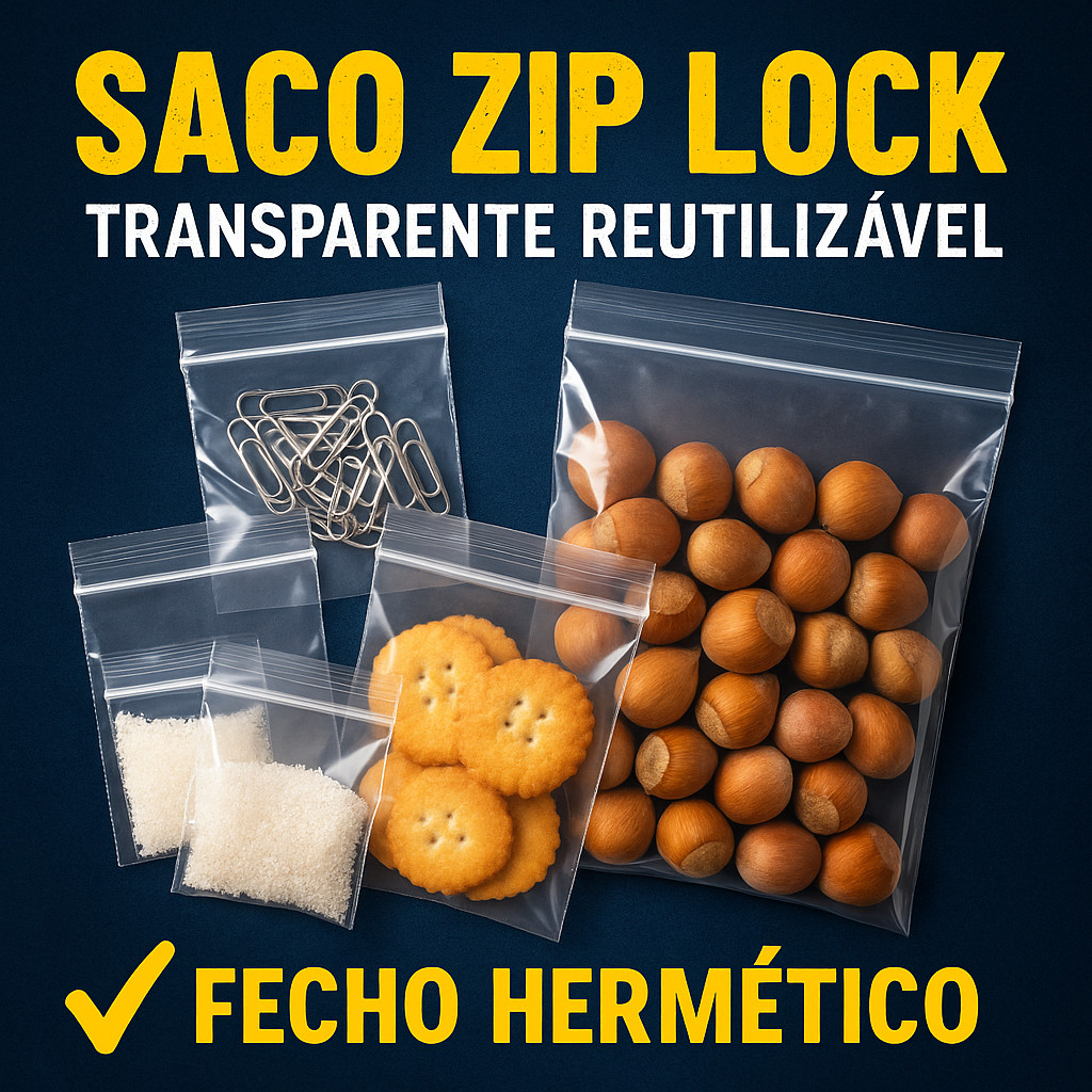 Saco Zip Lock Transparente Reutilizável – Fecho Hermético – Vários ...