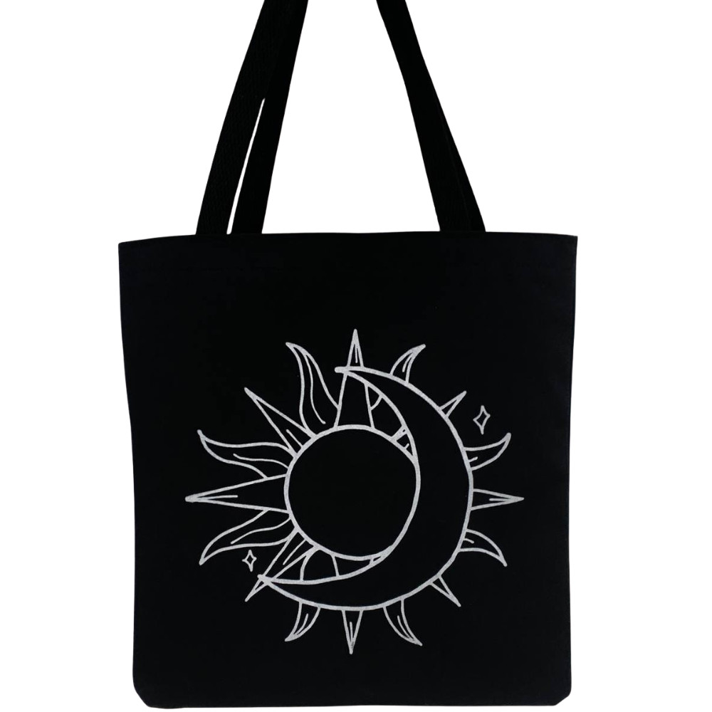 Bolsa Ecobag 100% algodão BLACK Estampa Sol e Lua Boho Mística | Shopee ...