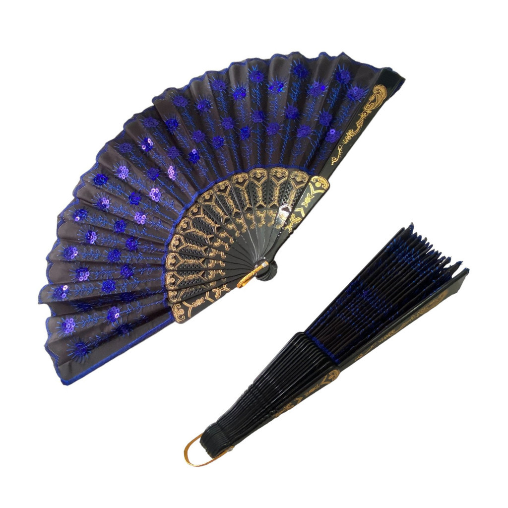 Leque Pomba Gira Cigana 40cm Azul Escuro Paetê Luxo Grande Umbanda ...