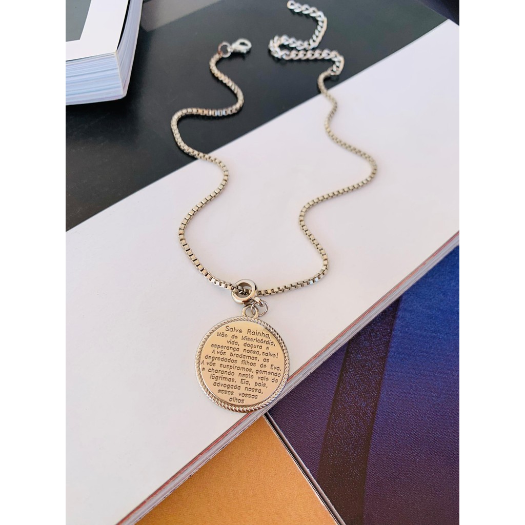 Colares Semi Joia colar religioso oração Salve Rainha | Shopee Brasil