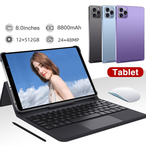 2024 Novo Tablet Sistema Android 8 Polegadas Tela HD 12G + 512GB Global ...