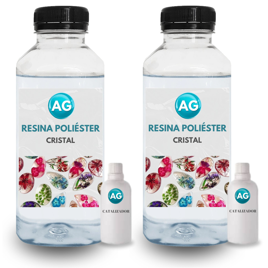 Kit 2 Resinas Transparente 1Kg Poliester Cristal com Catalisador Alta ...