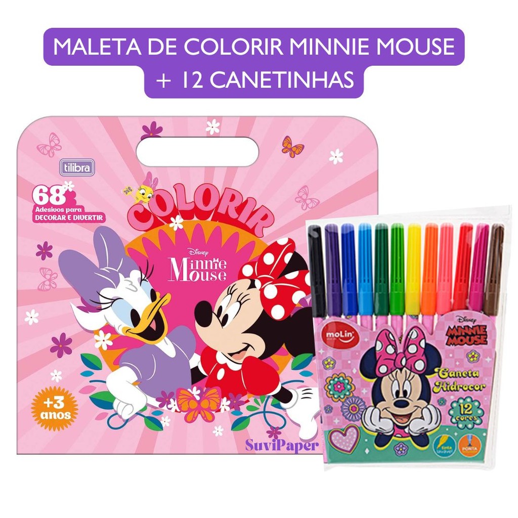 Kit Álbum de Colorir Minnie Mouse Tilibra + Canetinha Hidrocor Minnie Mouse Molin | Shopee Brasil
