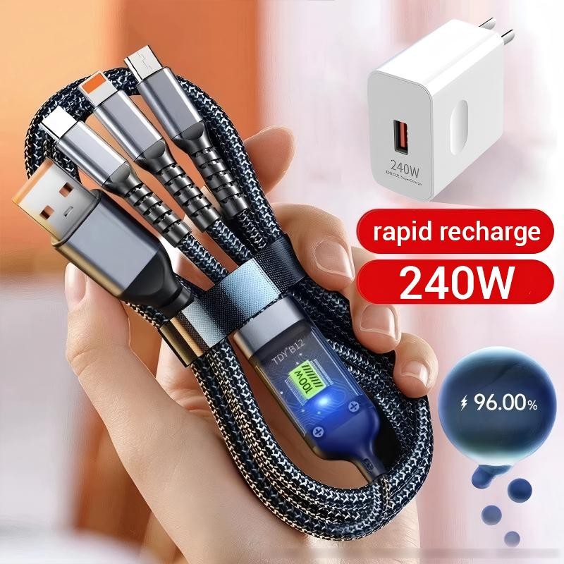 Zinc Alloy Super Fast Charger Data 3 in 1 Braided Anti-bending Data ...