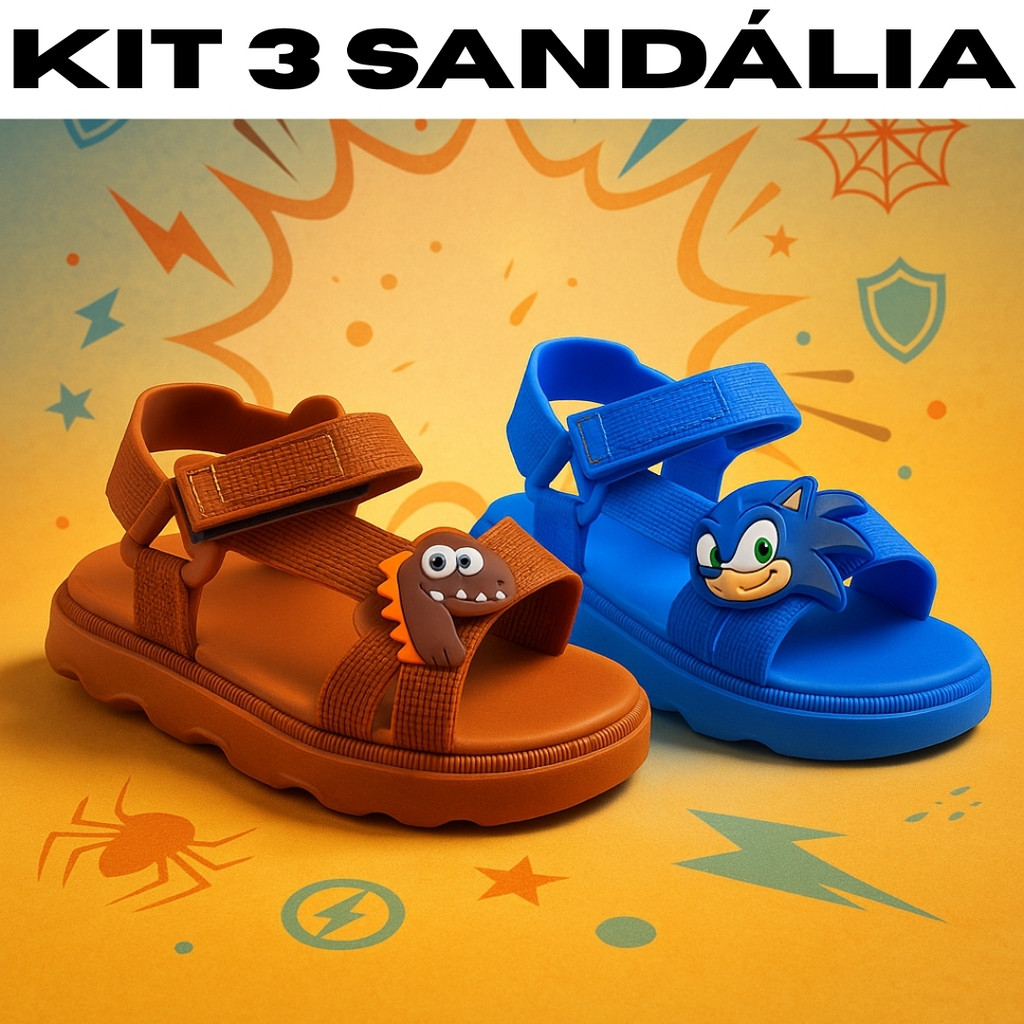 Kit 3 Pares Sandália Papete Infantil Masculina com Fecho Prático e ...