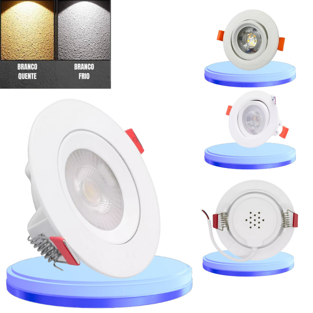 Spot Led Luminária Embutir 7W Direcionável Redondo Branco frio 6500K ...