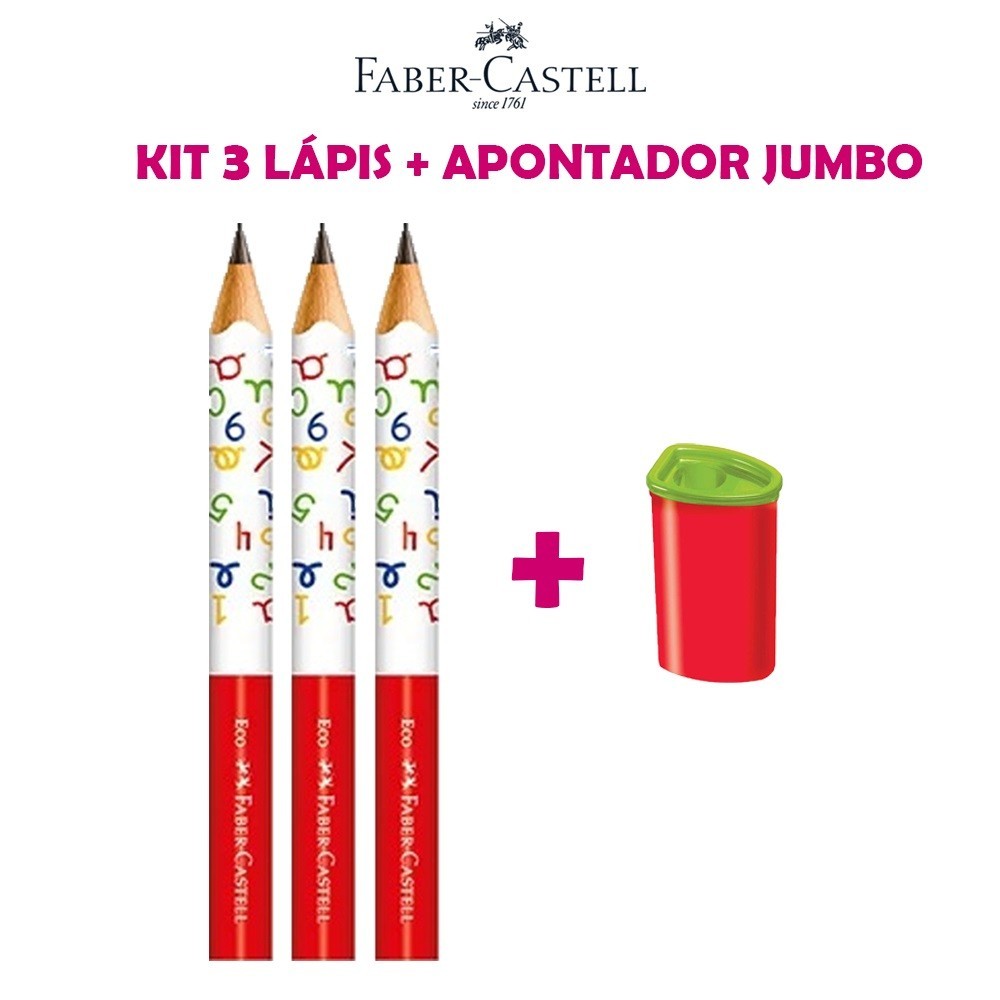 Kit 03 Lápis Jumbo Triangular BIG Infantil Nº 2 HB + Apontador Jumbo ...