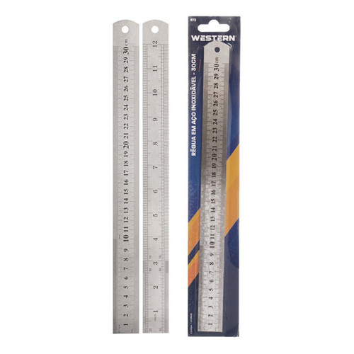 Régua Aço Inox 30cm 12 Pol Dupla Face Milímetros E Polegadas | Shopee ...