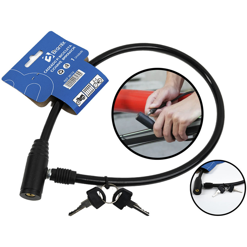 Cadeado Para Bicicleta Com Segredo Trava De Segurança 8mm x 65cm Bramix ...