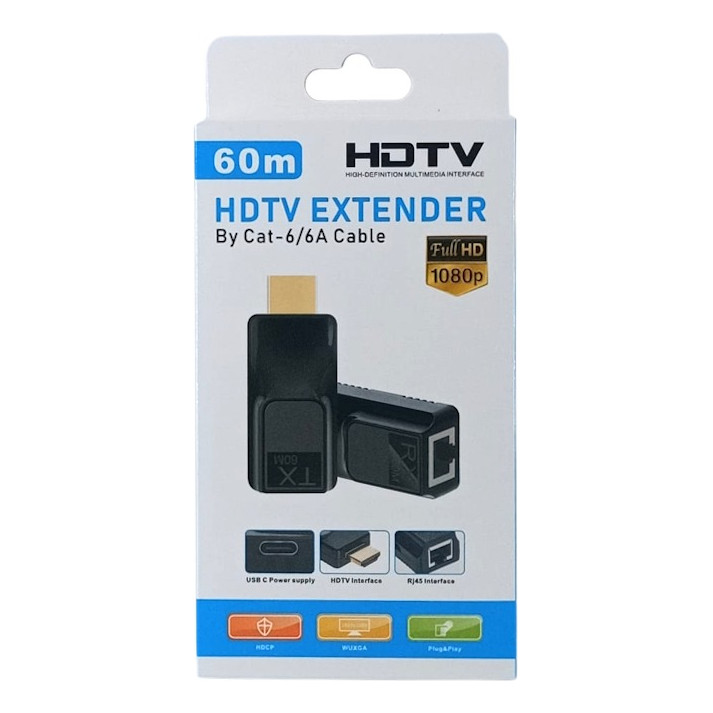 Extensor Hdmi Via Cabo De Rede Até 60m Cat6 Com Tipo C | Shopee Brasil