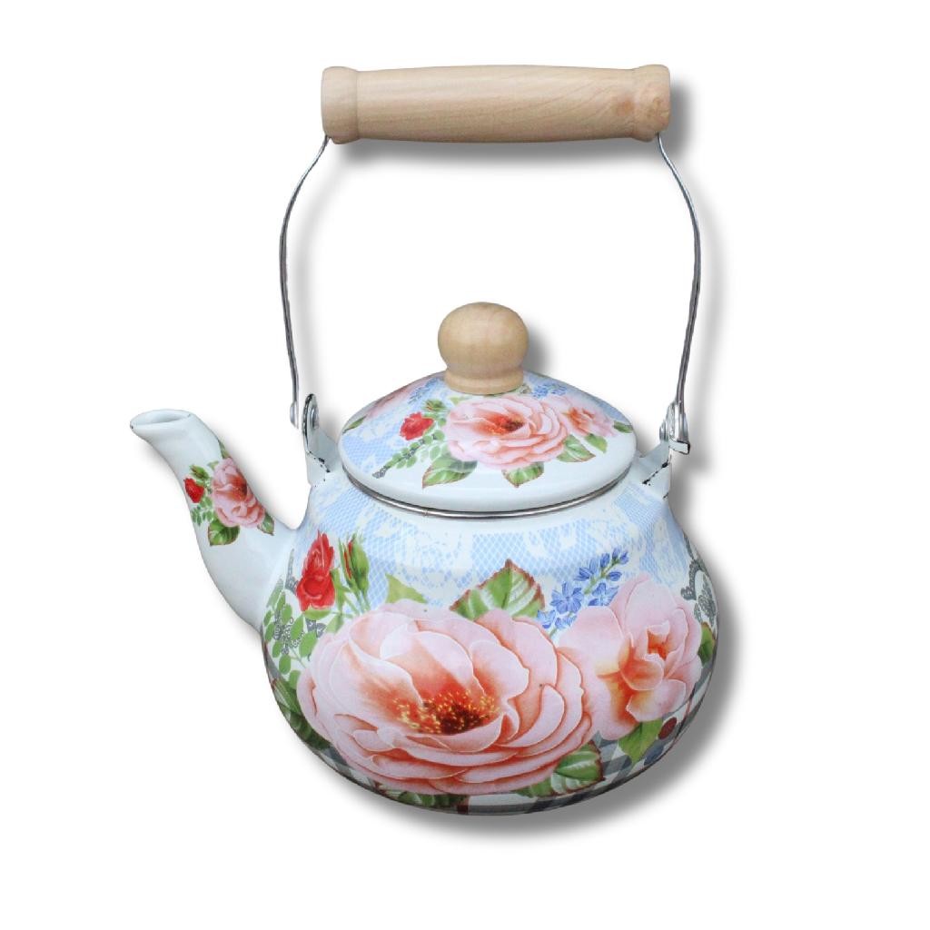 Chaleira Esmaltada 1,5 Litros Elite Com Cabo em Madeira | Shopee Brasil