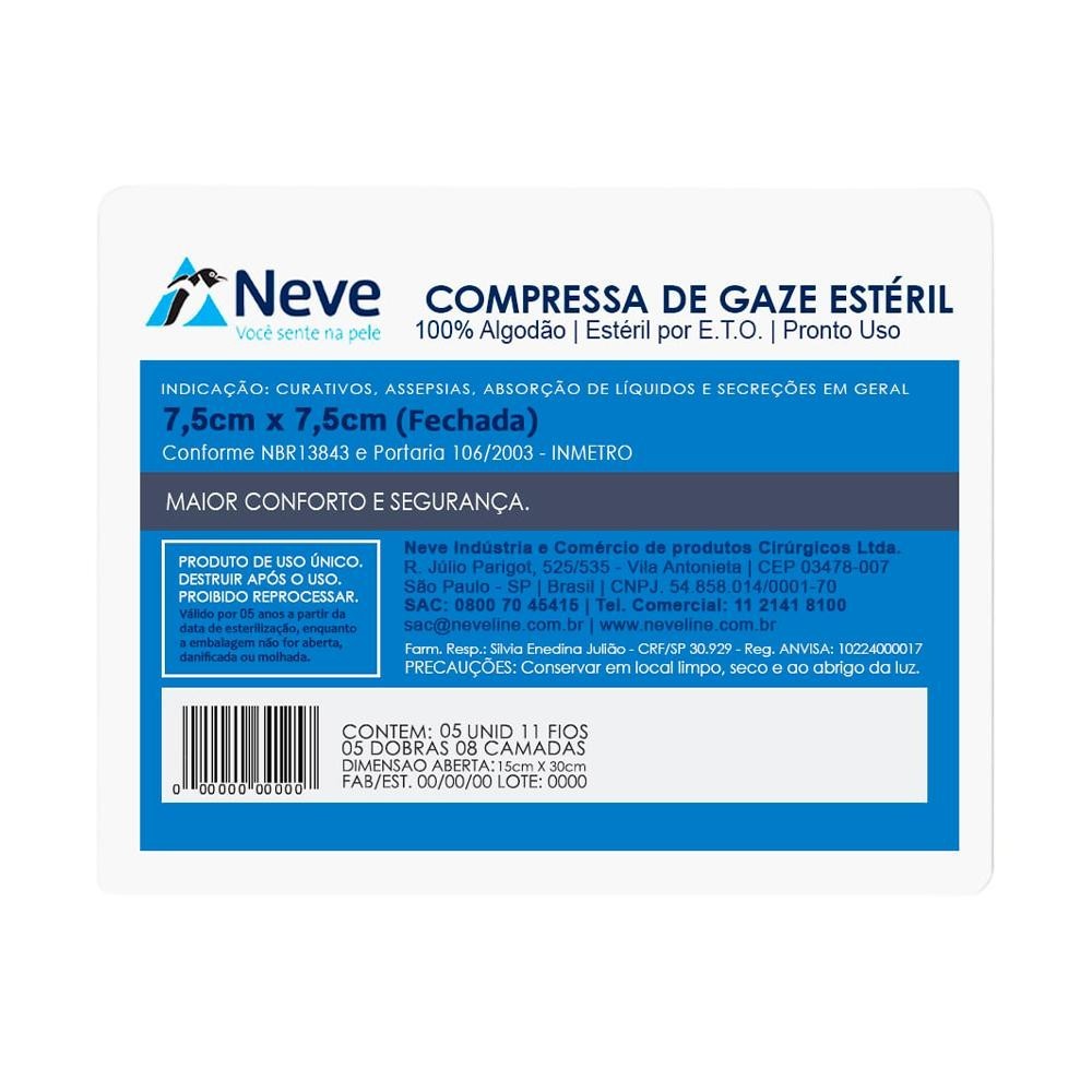 Compressa Gaze Esteril Neve 11F 5 Unidades | Shopee Brasil