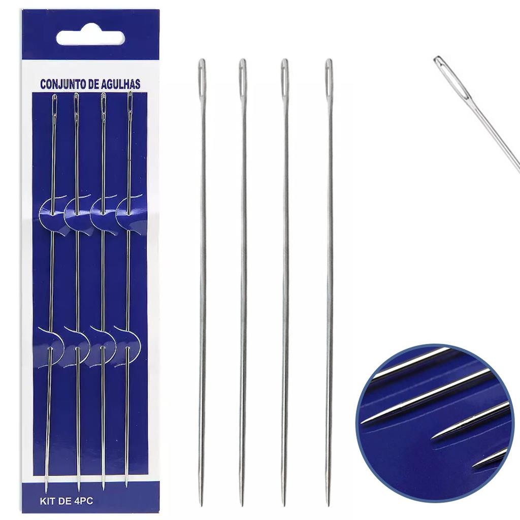 04 Agulhas Longa Grande Costura Manual Boneca Pano 12,5cm | Shopee Brasil