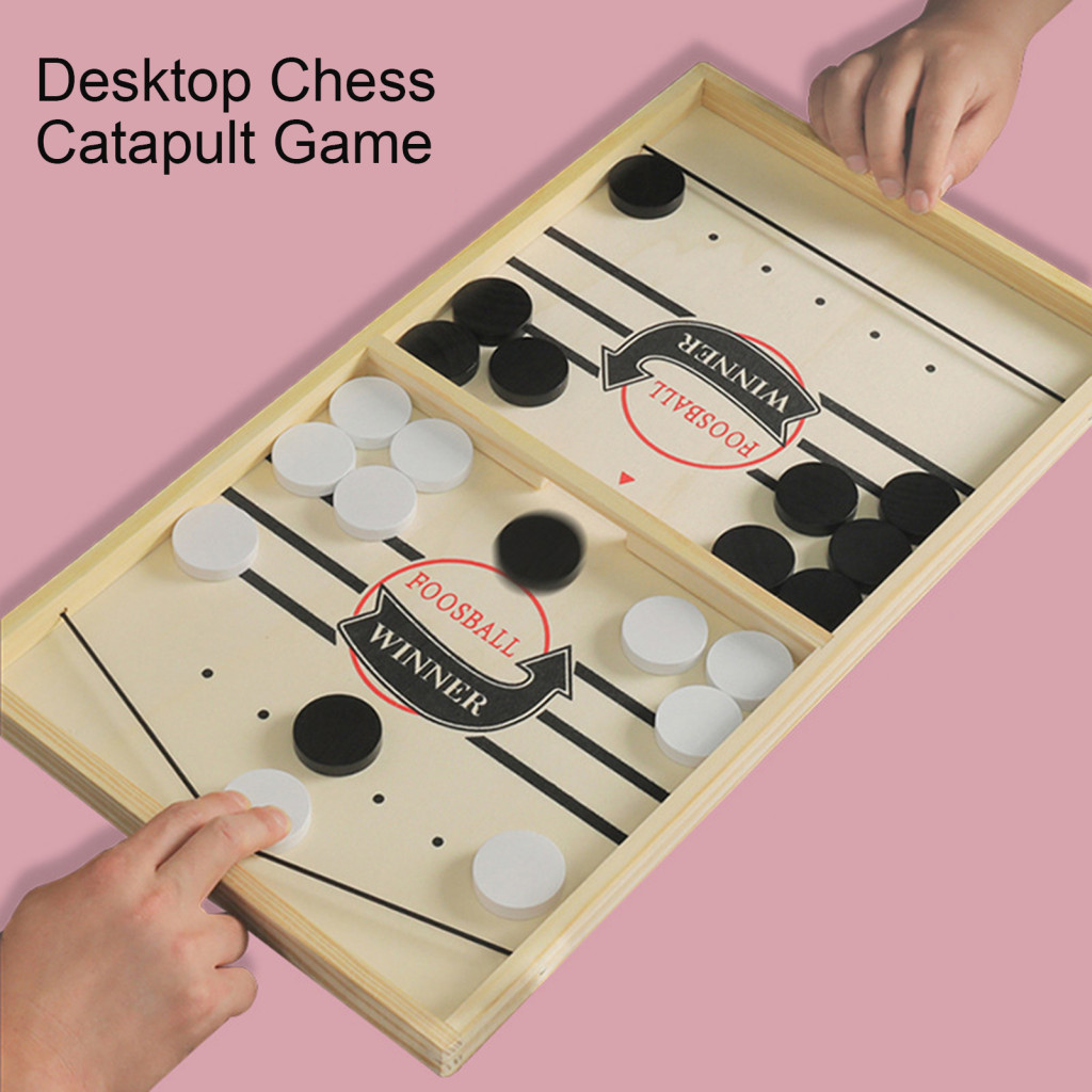Desktop Chess Catapult Game Solid Wood Frame Board Exciting Fast Sling ...