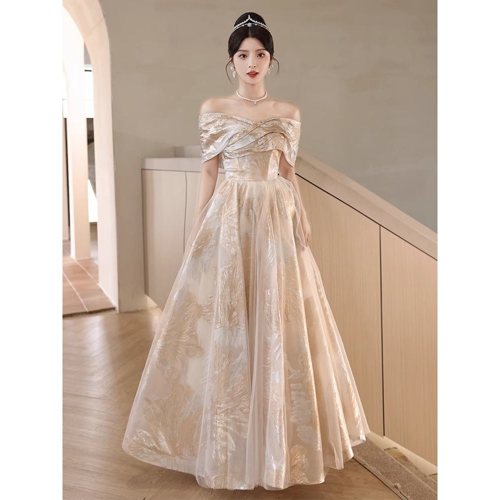 Champanhe ouro vestido de noite de um ombro vestido High-End luz luxo ...