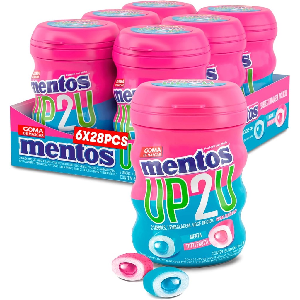 Kit 6 Chiclete Pure Fresh UP2U Tutti Frutti e Menta Pote Mentos 56g ...