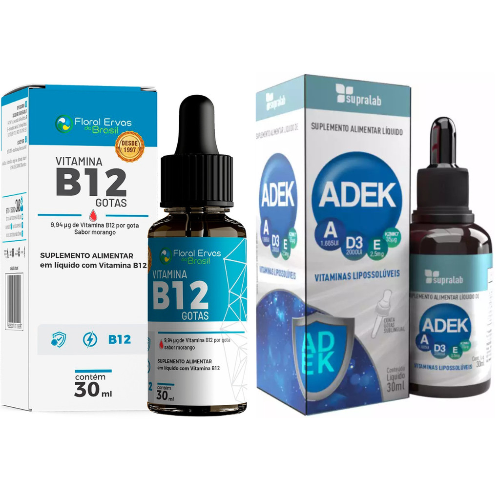 Vitamina B12 Vitamina ADEK Vitamina D3 2000 ui + E A K2 frascos 30 ML | Shopee Brasil