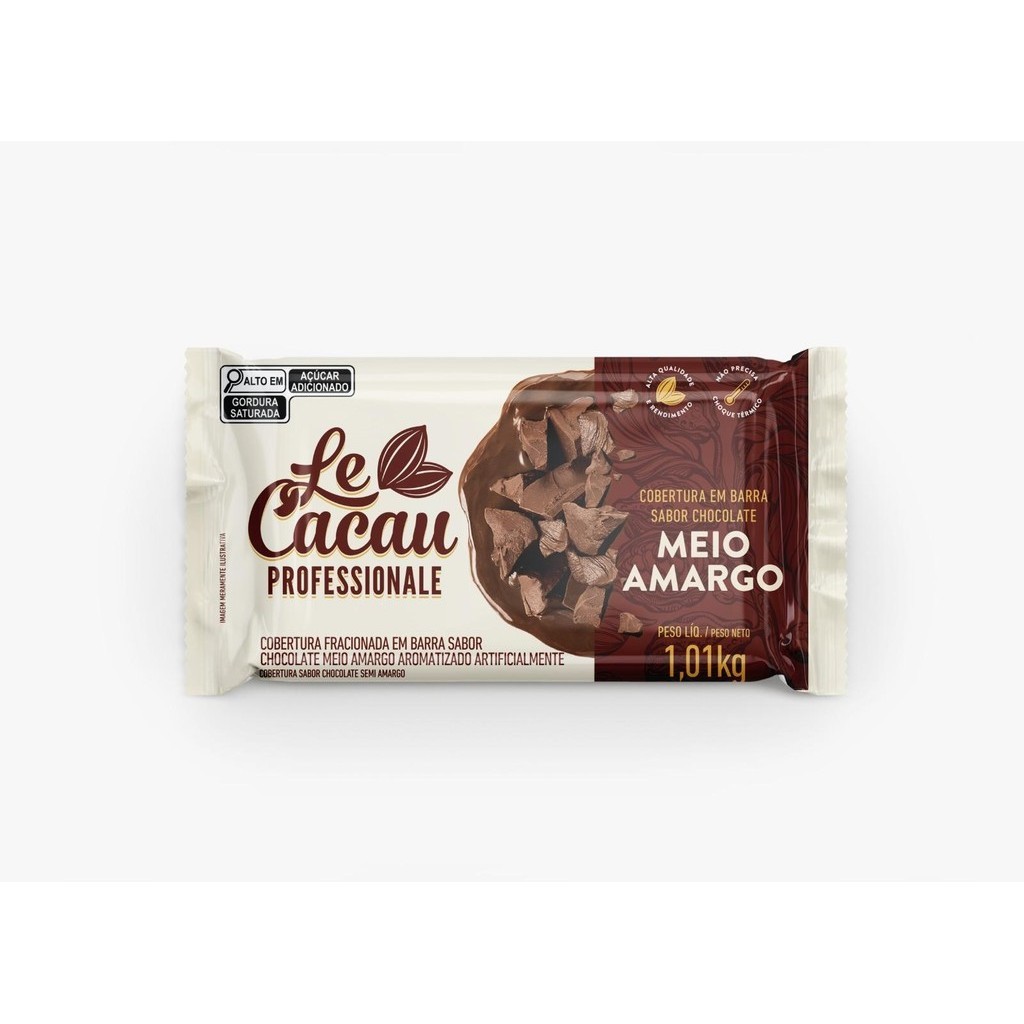 Chocolate Cobertura Fracionada Barra Meio Amargo 1,01kg - LeCacau ...