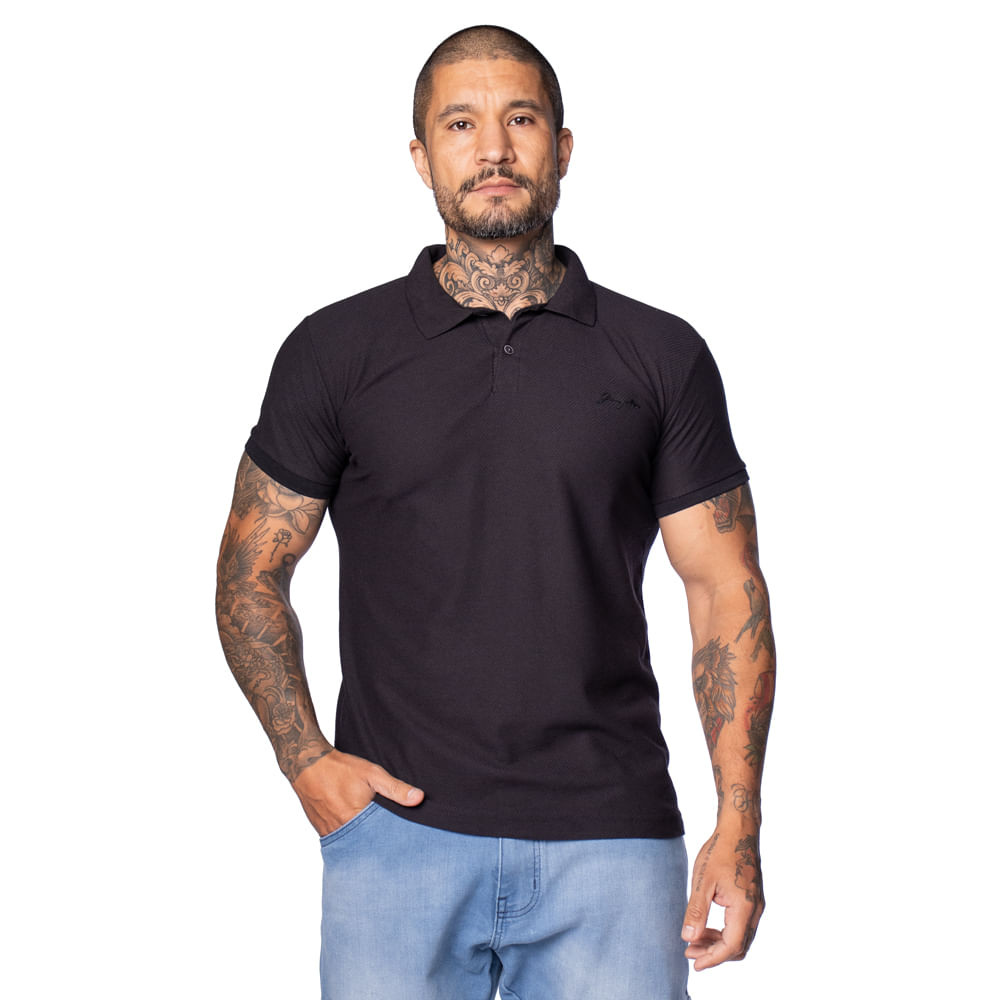 Camisa Polo Masculina Gangster com Textura Preto | Shopee Brasil