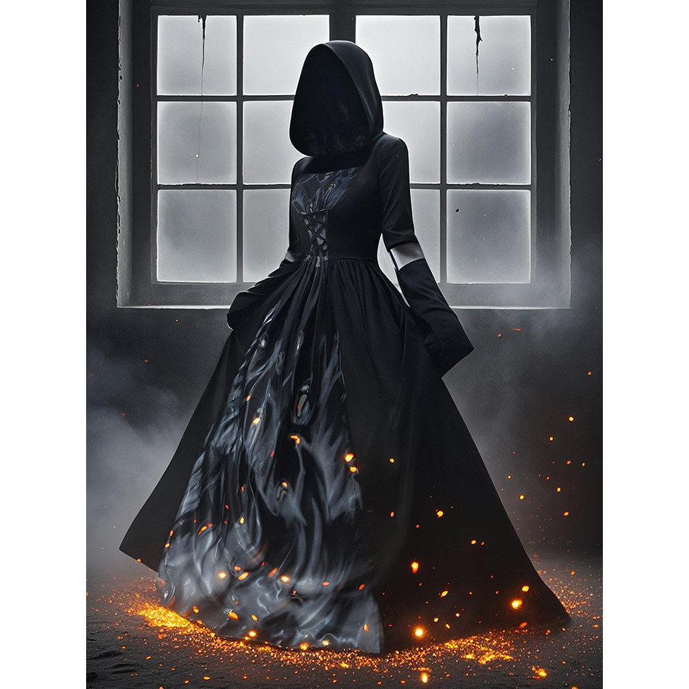 2025 novo estilo vestido de bruxa de Halloween com capuz esqueleto ...