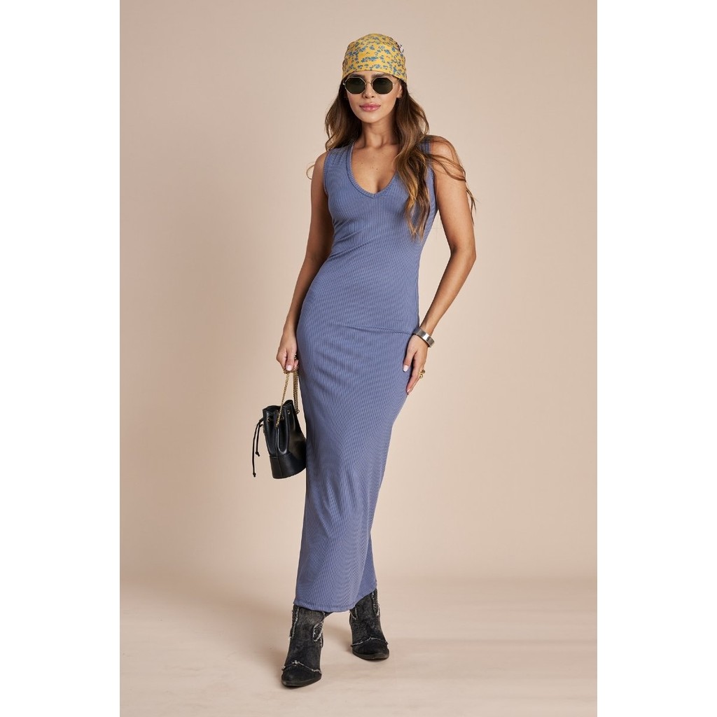 Vestido Midi Rylie De Canelado - Chumbo | Shopee Brasil