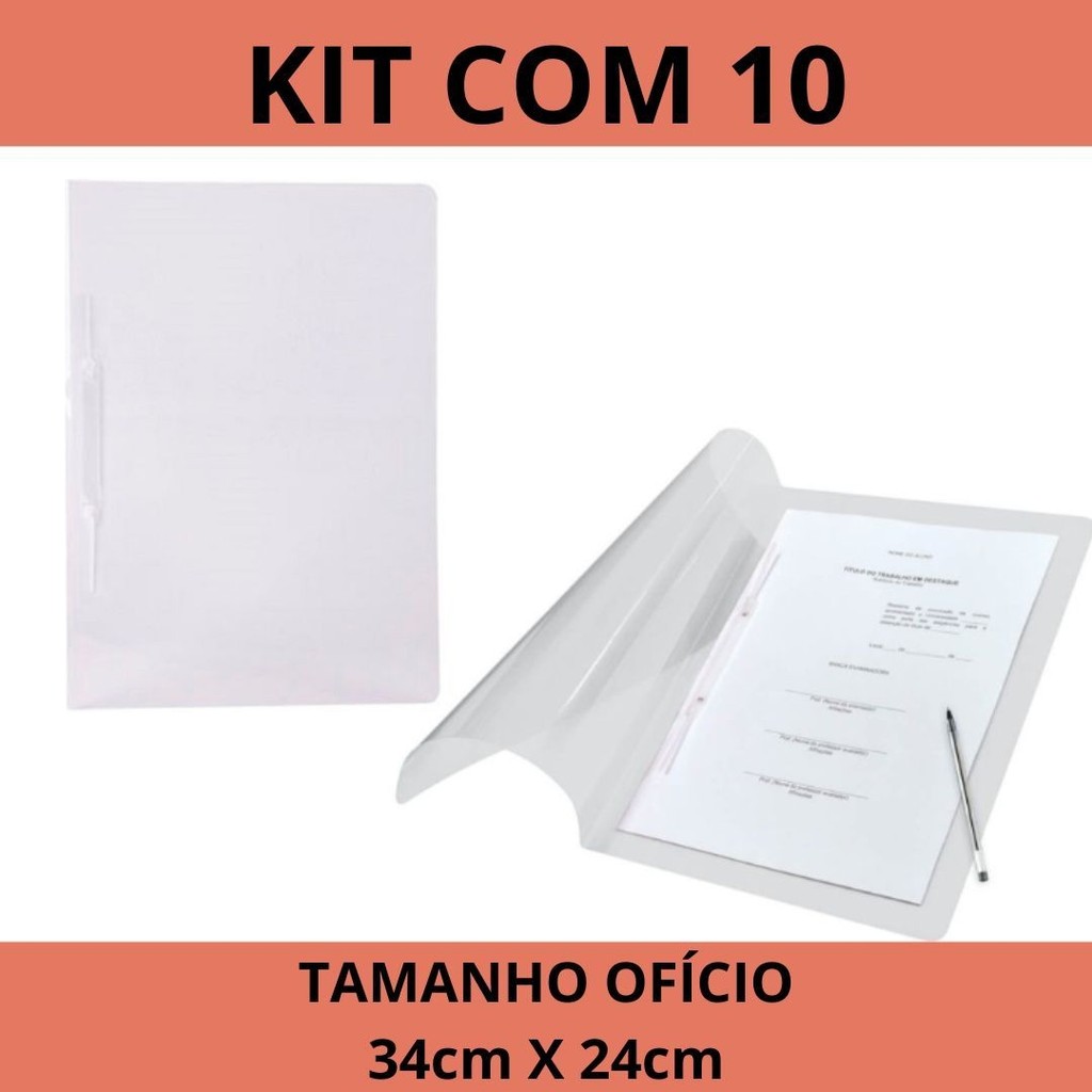 KIT 10 PASTA GRAMPO TRILHO PLÁSTICA OFÍCIO - TRANSPARENTE - DAC ...