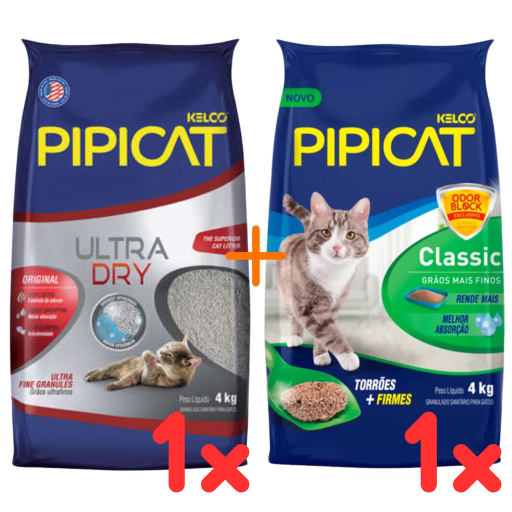 Kit Misturado Areia Sanitária Pipicat Classic + Ultra Dry 4kg Cada ...