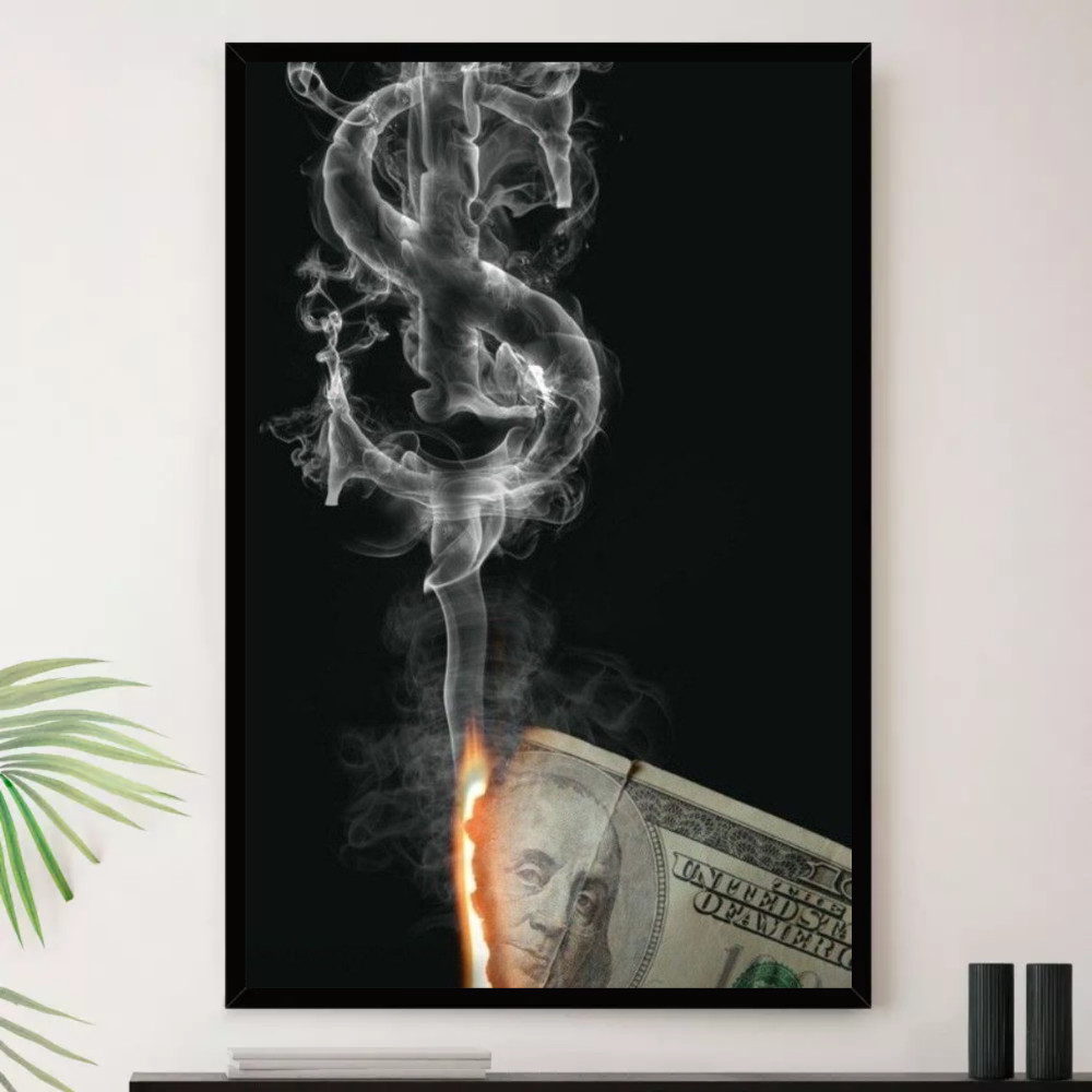 Quadro Queimando Dinheiro Dolar Decorativo A4 23x33cm | Shopee Brasil