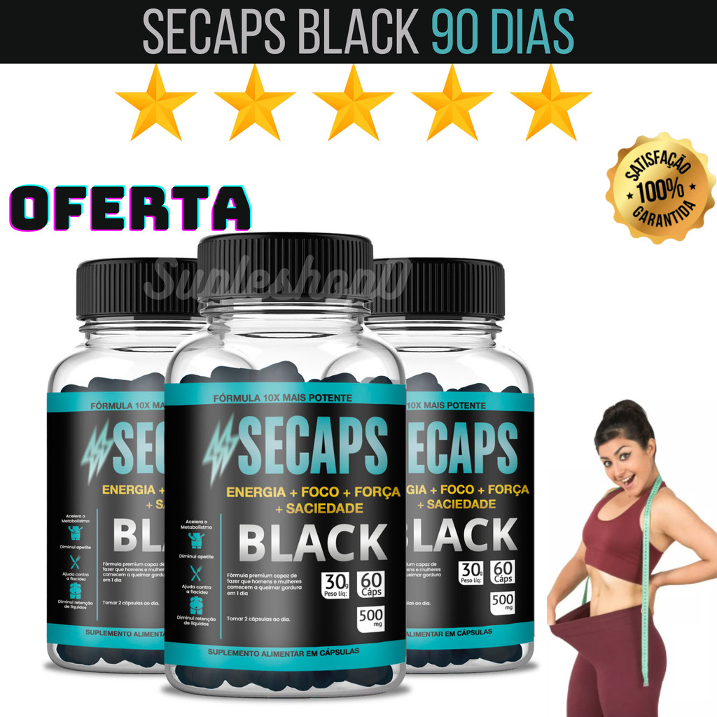 Kit 3 Unidades Secaps Black Original Natural 180 Caps | Shopee Brasil
