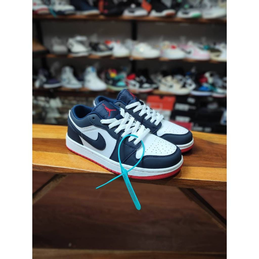 AJ Low Azul Marinho Vermelho Tênis Premium 100% Masculino Feminino ...