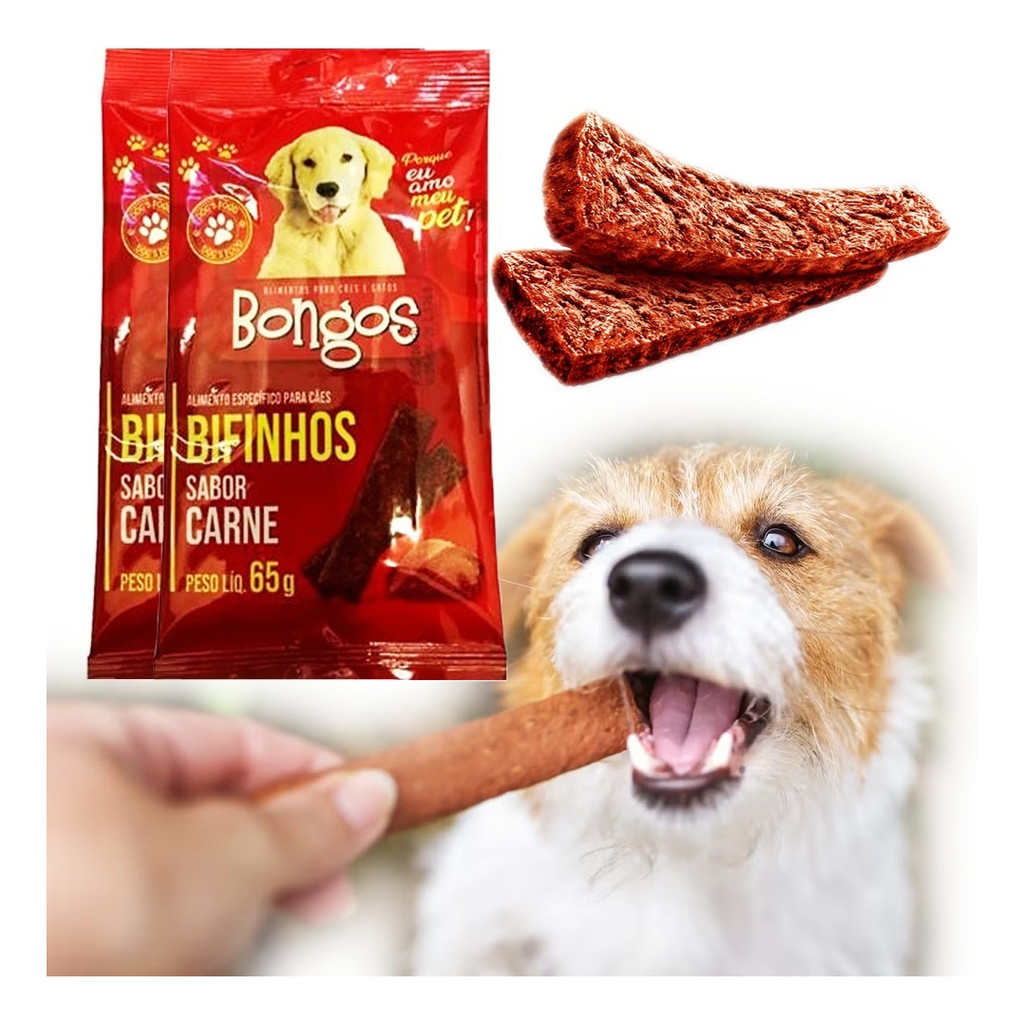 Kit com 2 Unidades Petisco Bifinho Bongos Macio Treinamento Cachorro ...