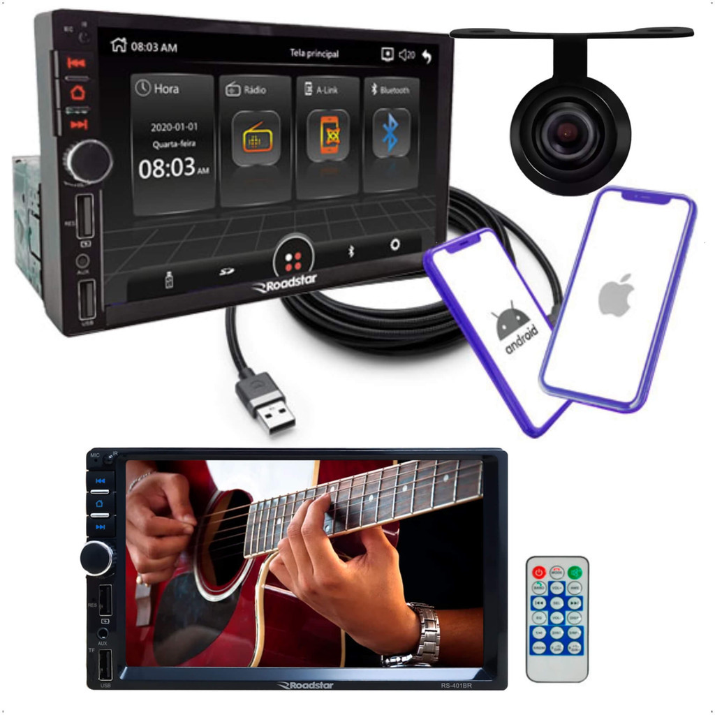 Kit Central Multimídia 1 Din 7 polegadas Universal + câmera com Touch ...