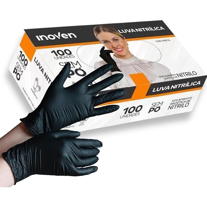 Luva Nitrilico Preta Tamanho M 100un Inoven | Shopee Brasil