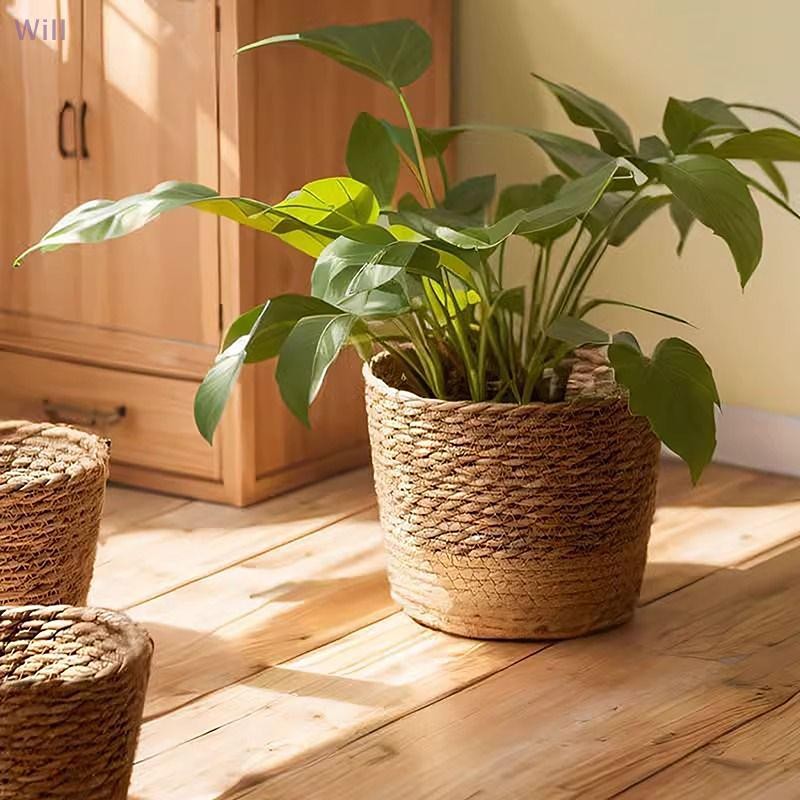 1PC Palha Tecelagem Flor Planta Pote Cesta De Vime Rattan Vaso De ...