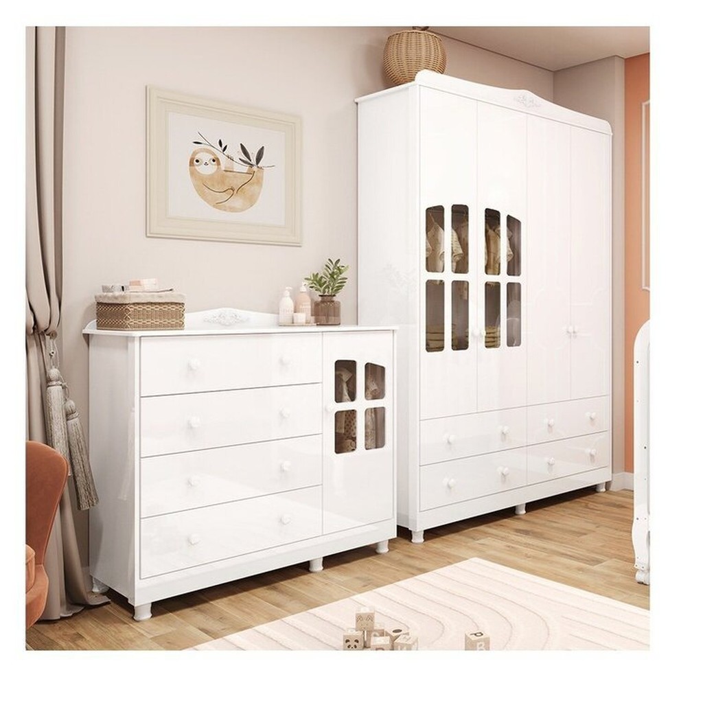 Quarto Infantil com Guarda-roupas e Cômoda com Janelas 100% Mdf Maya ...