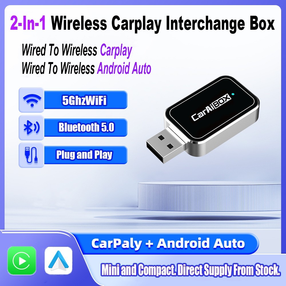 Adaptador Carplay Sem Fio 2 Em 1 , Caixa Adaptadora De Carro Android C8 Com Luz Ambiente Para ...
