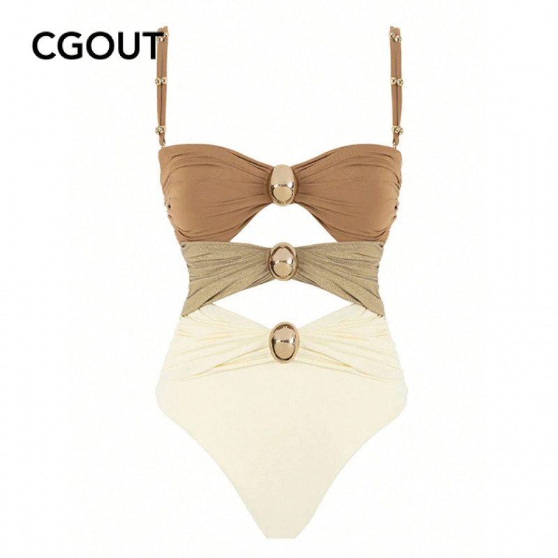 Maiô Feminino De Uma Peça Alças Finas E Conjunto De Biquíni Oco De