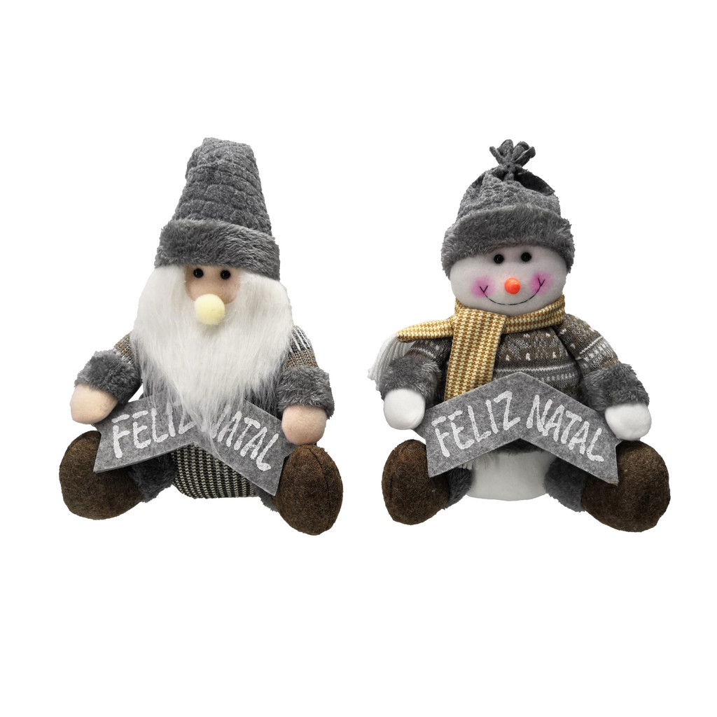 Boneco Sentado Feliz Natal 30Cm Enfeite Decoração Cinza Luxo | Shopee ...