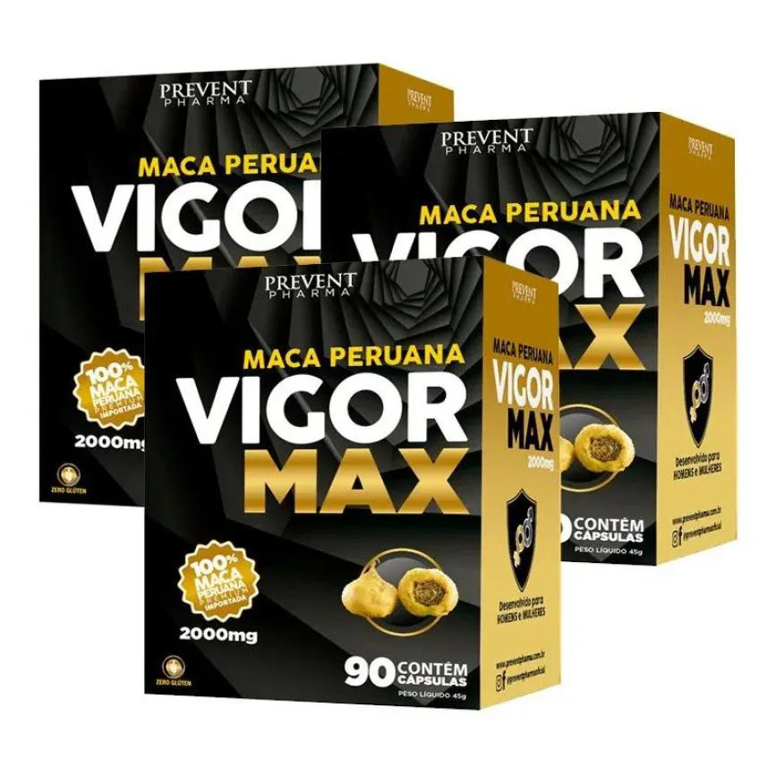 Kit 3x Vigor Max ZMA 2000mg Frasco com 90 Cápsulas Sem Sabor | Shopee ...