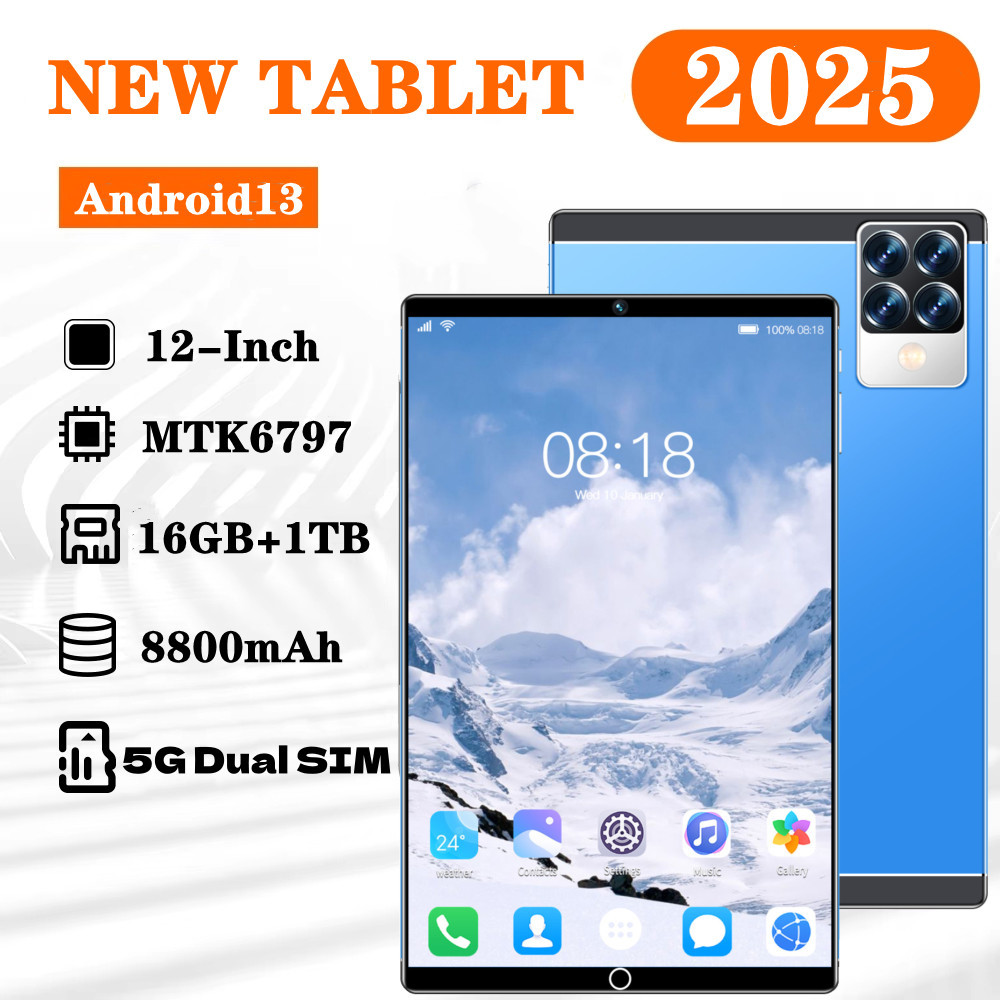 2025 Tablet PC Android13 HD 12 Polegadas 16GB + 1TB 8800mAh 5G Dual SIM ...