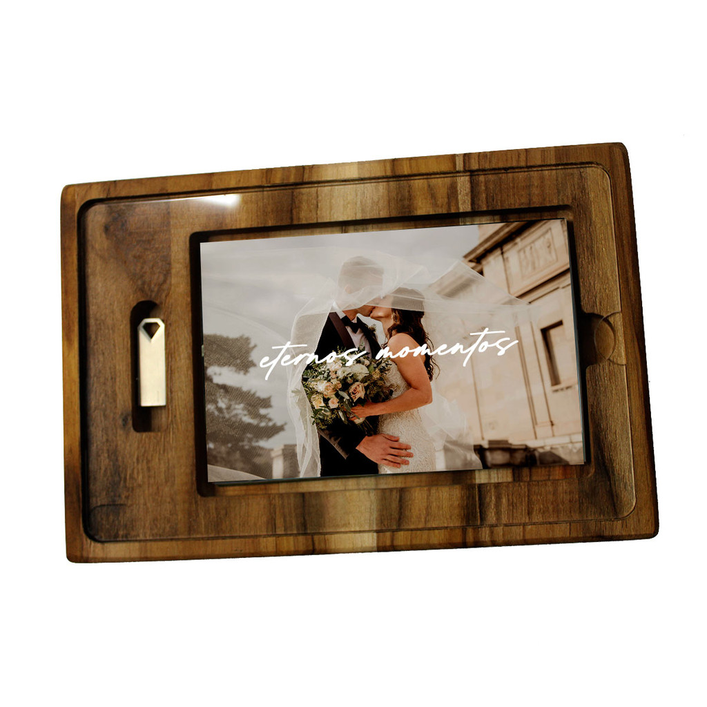 Kit 10 Caixa para fotos 10x15cm e pendrive em madeira teca e acrílico ...