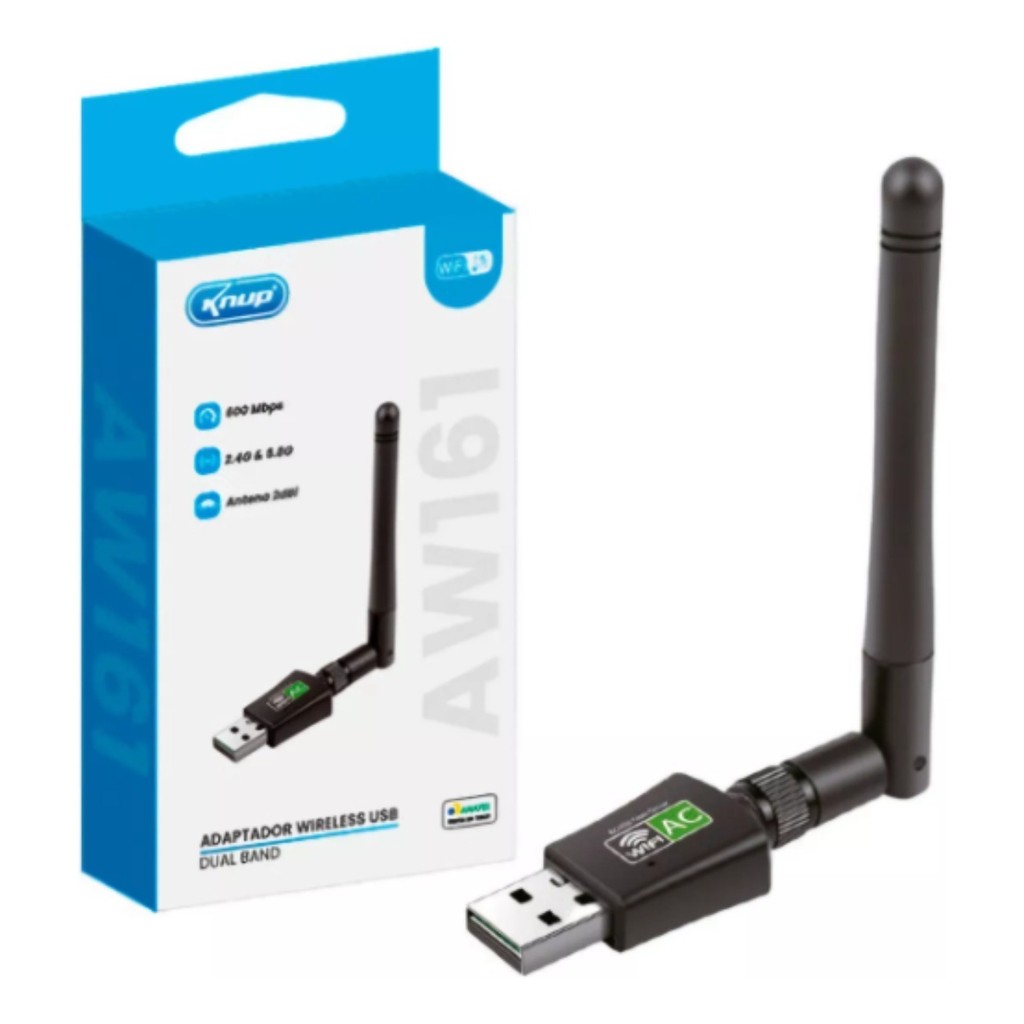 USB Wifi Adaptador Wireless 600mbps 2.4g 5.8g Ac Receptor Dual Band KNUP KP-AW161 | Shopee Brasil