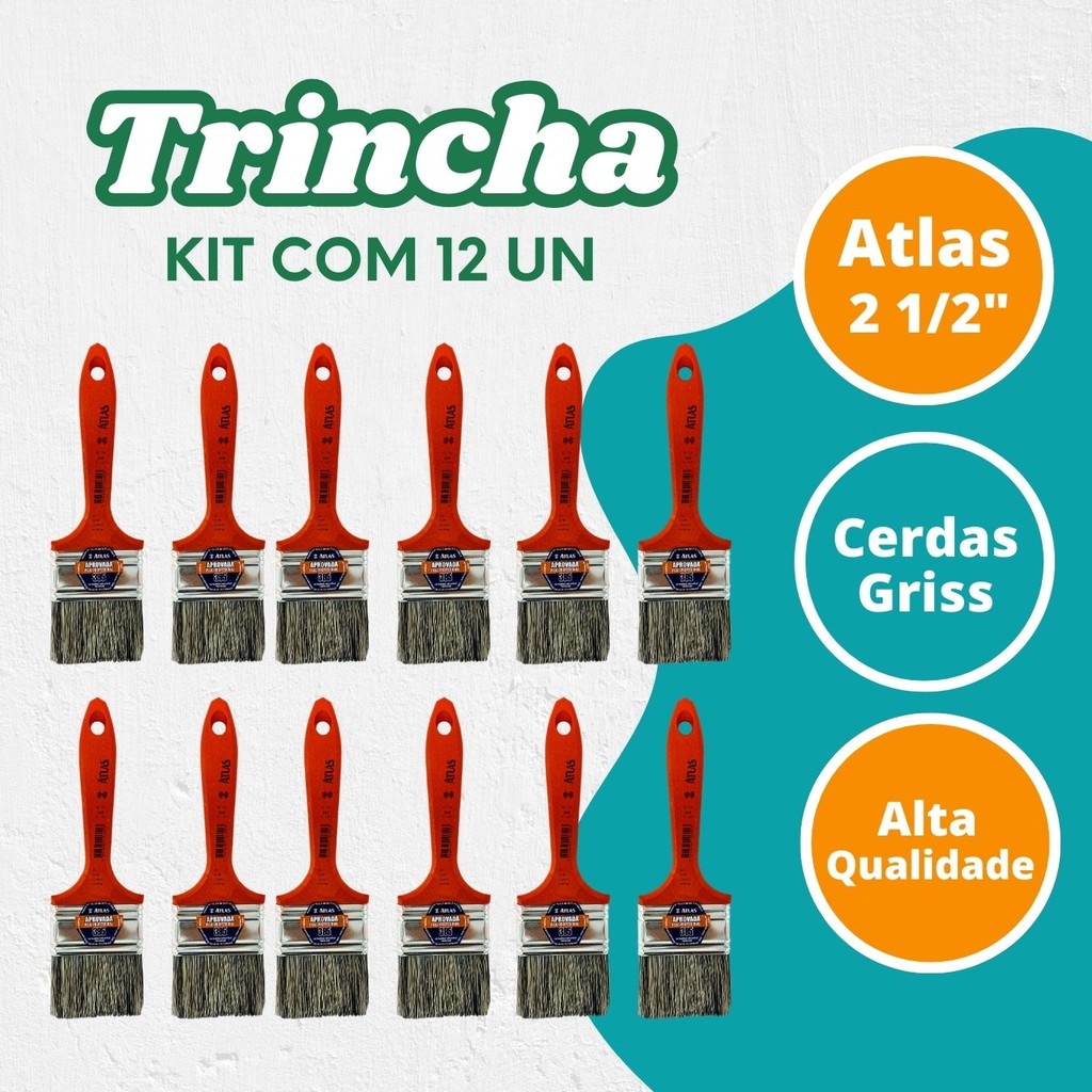 Trincha para Pintura 2 1/2 Polegadas Tintas Pincel Kit 12 Unidades ...
