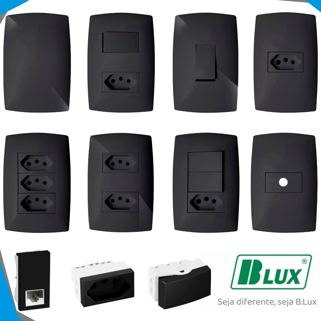MONTE O SEU KIT: Conjunto 4x2 Tomada Preta Home Blux Grafite 10a 20a Interruptor Paralelo Preto ...